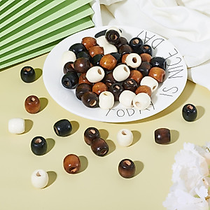 Craftdady 200Pcs Large Hole Barrel Wood European Loose Beads 4 Colors Natural Wooden Dreadlock Hair Braid Beads 16x16-17mm for Macrame Rosary Bracelet Jewelry Craft Making Hole: 8mm