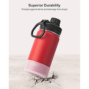 koodee Water Bottle 2 Pack 12 oz Stainless Steel Vacuum Insulated Wide Mouth Sports Water Bottle with Leakproof Spout Lid (Canyon Red-Black)