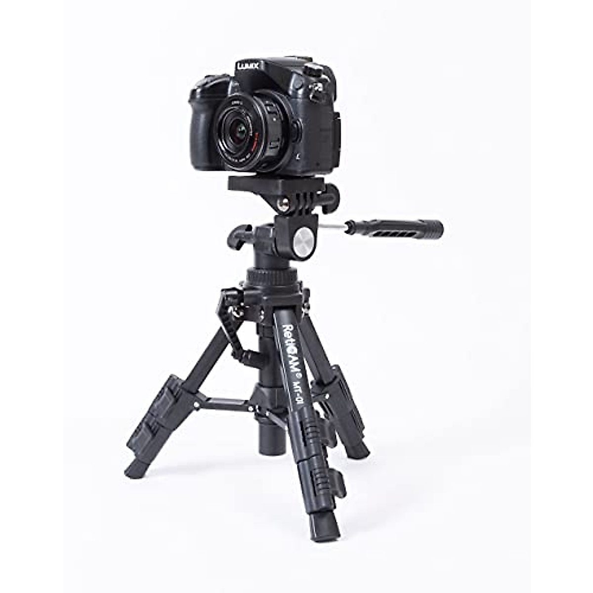 RetiCAM Tabletop Tripod with 3-Way Pan/Tilt Head, Quick Release Plate and Carrying Bag for Phones, Cameras and Spotting Scopes - MT01 Mini Tripod, Aluminum, Black