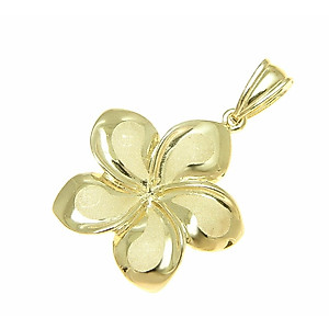Arthur's Jewelry 14k Solid yellow gold 19mm Hawaiian plumeria flower charm pendant