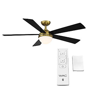 WAC Smart Fans Eclipse Indoor and Outdoor 5-Blade Ceiling Fan 54in Satin Brass Matte Black with 3000K LED Light Kit and Remote Control works with Alexa and iOS or Android App