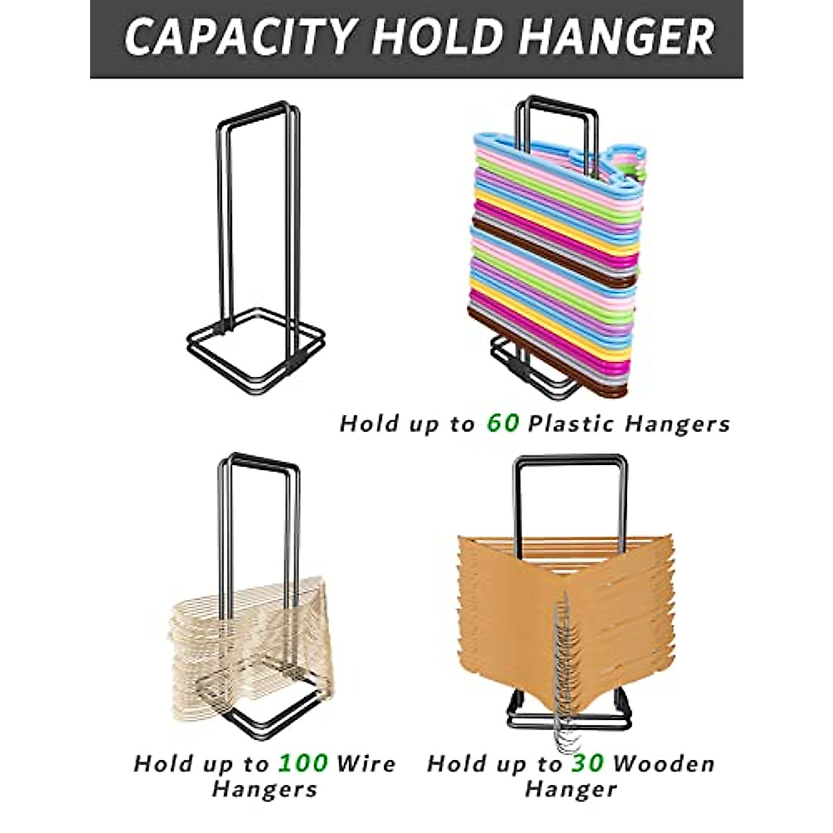 Hanger Storage Organizer Holder Stacker Stand Portable Stander Hangers Rack for Laundry Closet Dry Cleaning Room Adult or Child Clothes Hangers Black Space Saving Keep Laundry Room Neat and Clean