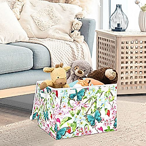 innewgogo Cherry Flowers Hearts Butterfly Storage Bins with Lids for Organizing Storage Bin with Handles Oxford Cloth Storage Cube Box for Toys