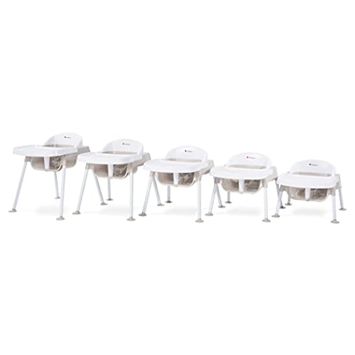 Foundations Secure Sitter 13" Feeding Chair, Stable “No Tip” Feet, 3-Point Adjustable Harness, Removable Tray, Easy to Clean, Smooth Plastic (White/Tan)