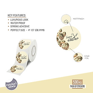 Easykart Happy Easter Stickers with Gold Foil Easter Egg | 1.5 Inch , 500 PCs