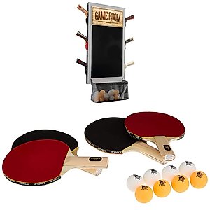 JOOLA Game Room Organizer and Dart Scoreboard + JOOLA All-in-One Indoor Table Tennis Hit Set