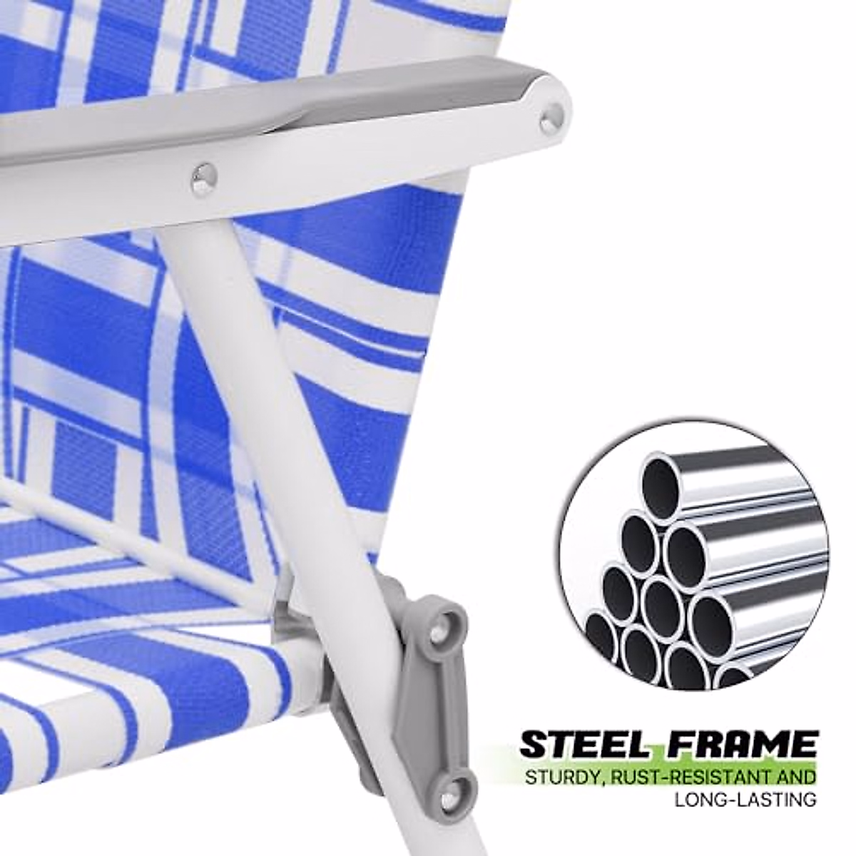 Magshion Folding Webbed Lawn Beach Chair for Adults, Lightweight Steel Frame, Portable Outdoor Camping Chairs for Fishing, Patio, Yard & Garden, Support to 250 lbs (2-Pack, Blue)