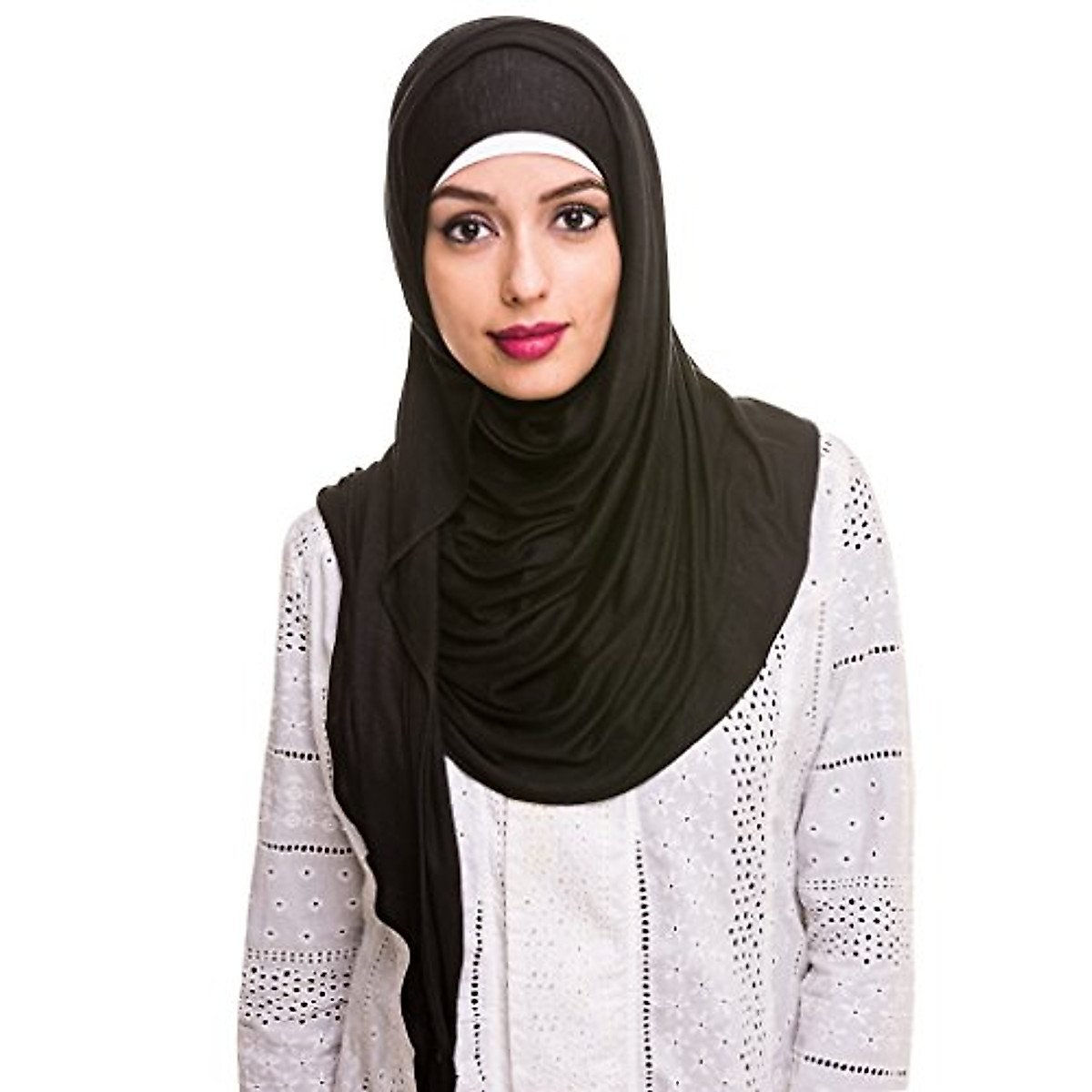 Kashkha Women's Ready To Wear Instant Hijab Scarf , Black, 22inches Width*77inches Length /(55cm*200cm)