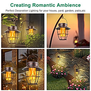 Solar Lantern Outdoor Vintage Metal, KINGLEAD Hanging Solar Lights Flickering Flame Lantern for Halloween Decorative Garden Patio Yard Porch Outdoor Waterproof Wall lights with Wall Mount Kit (2 Pack)