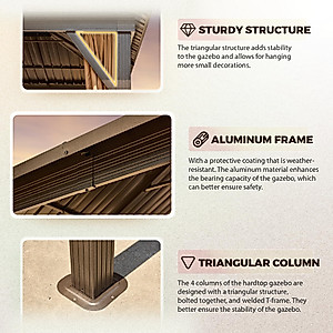 YOLENY 12' x 12' Gazebo, Hardtop Gazebo with Aluminum Frame, Double Galvanized Steel Roof, Curtains and Netting Included, Metal Gazebos Pergolas for Patios, Garden, Lawns, Parties