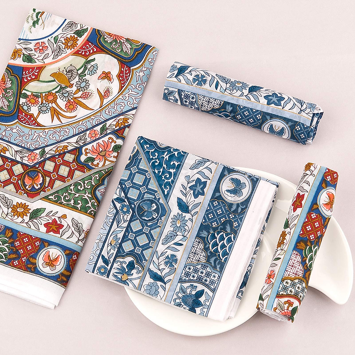 HOULIFE Women Floral Print Handkerchiefs, Vintage Flower Printing Hankies Soft Cotton Ladies Handkerchief for Wedding Party (Mixed 1-8pcs)