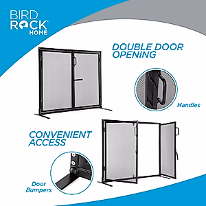 BIRDROCK HOME Fireplace Screen with Double Doors - Heavy Duty Iron Mesh, Welded for Durability, Elegant & Secure Fireplace Cover, Easy Assembly - 40 x 33 in, Black