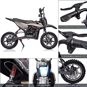 36V Kids Ride on Dirt Bike,15.5MPH Fast Speed Electric Battery-Powered Off-Road Motorcycle with 350W Brushless Motor,Max Load 175 lbs,LED Light,Leather Seat,Disc Brake,Air-Filled Tires,(Black)