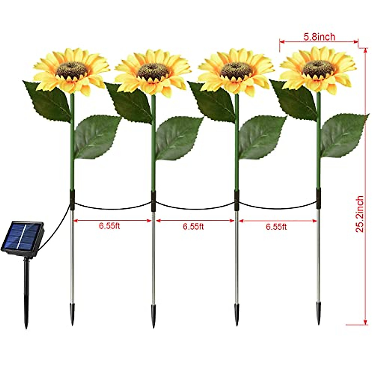 Abkshine New Upgraded 4 Pack Sunflower Solar Lights Outdoor Garden Decorative, Artificial Solar Powered Sunflowers Flowers Lights for Garden Yard Patio Thanksgiving Cemetery Decorations