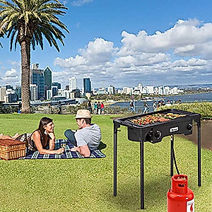 Henf Outdoor Camp Stove High Pressure Propane Gas Cooker Portable Cast Iron Patio Cooking Burner perfect for Camping Patio(Double Burner 150000-BTU)