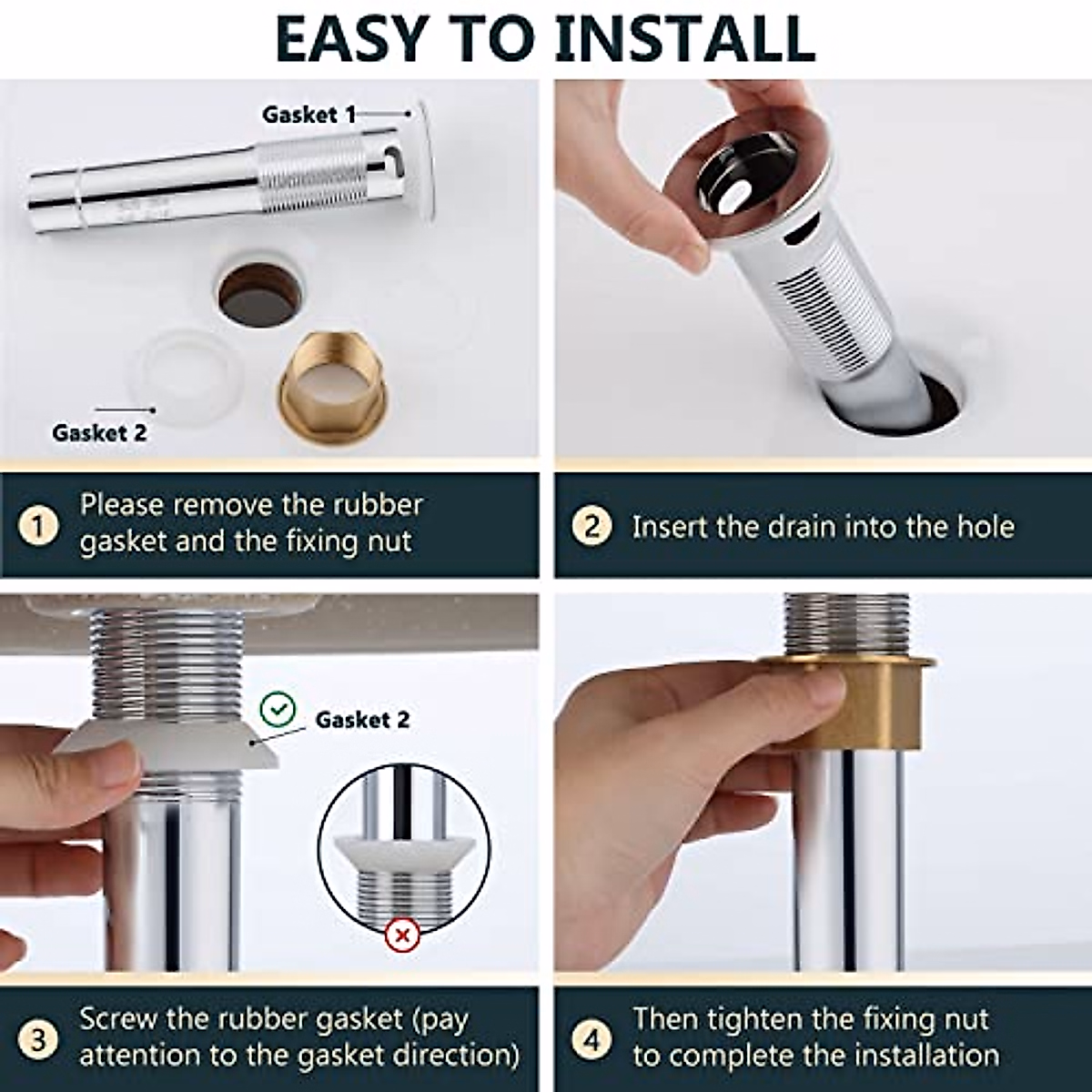 Herogo Bathroom Sink Drain with Overflow, Stainless Steel Chrome Pop Up Drain Stopper with Detachable Built-In Anti-Clogging Strainer for Lavatory Vessel Vanity Sink Drain, Fits Standard Drain Hole