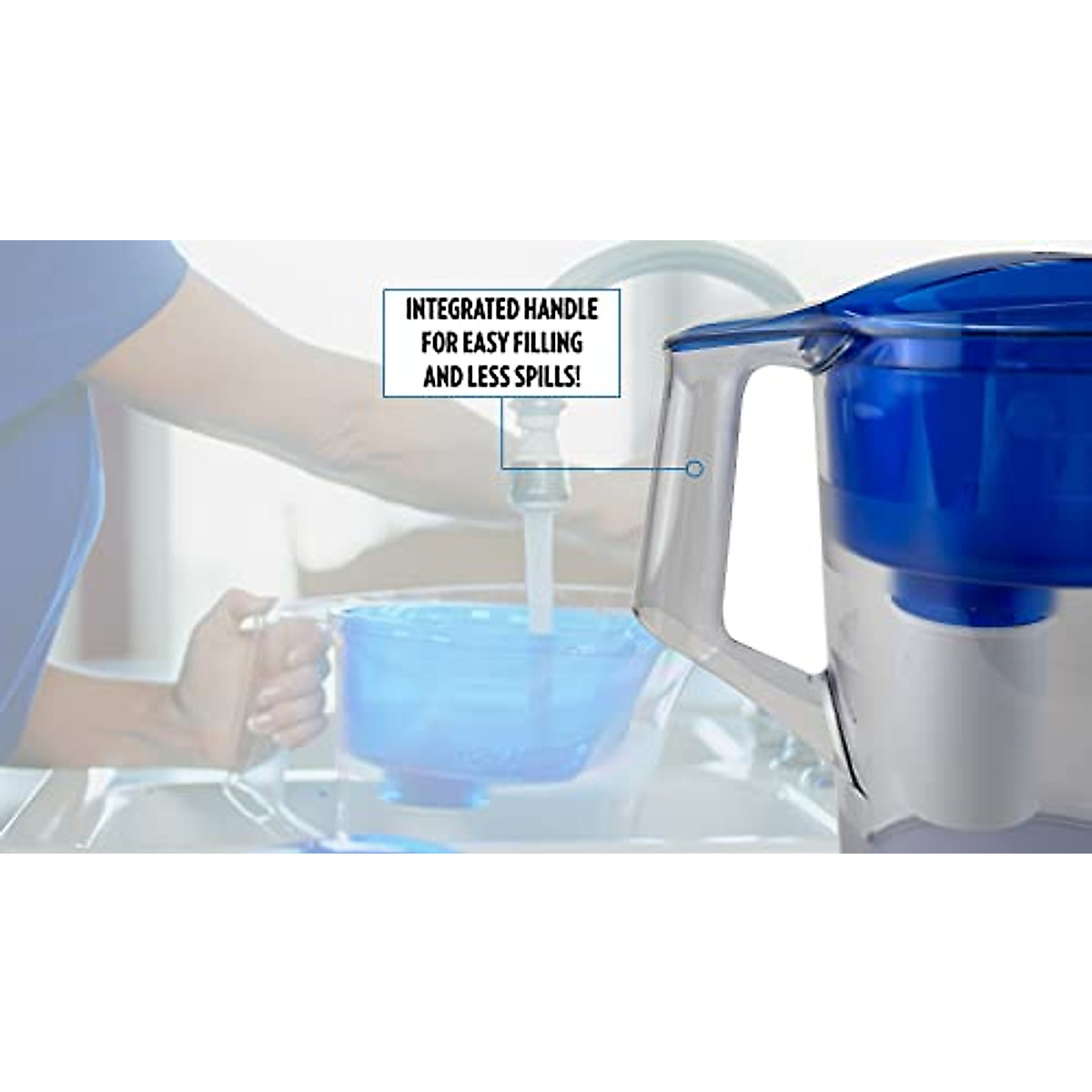 New Wave Enviro Alkaline Plus Water Filter Pitcher with Lead Removal, BPA Free Fridge Friendly Design, 64 Gallon Filter Life, 3.5 Liter Capacity with Integrated Handle, Blue
