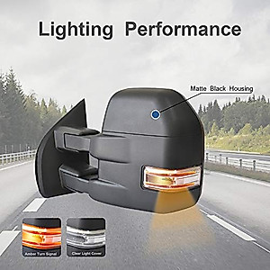 Adanz Towing Mirrors fit for 2015 2016 2017 2018 2019 2020 Ford F150 Pickup Truck LED Turn Signal Lights Temperature Sensor Heated Defrost Power Glass Foldaway 8 Pin Plug