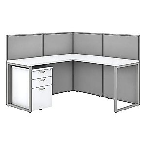 Bush Business Furniture Easy Office L Shaped Cubicle Desk with File Cabinet, 60W x 45H, Pure White
