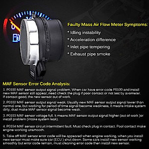 FAERSI Mass Air Flow Sensor Compatible with Chevy Silverado, Suburban 1500, 2500, Tahoe, GMC Yukon XL 1500 Sierra Cadillac Escalade 5.3L, 6.0L, 4.8 & More - Replaces 25168491, AF10043, 25318411