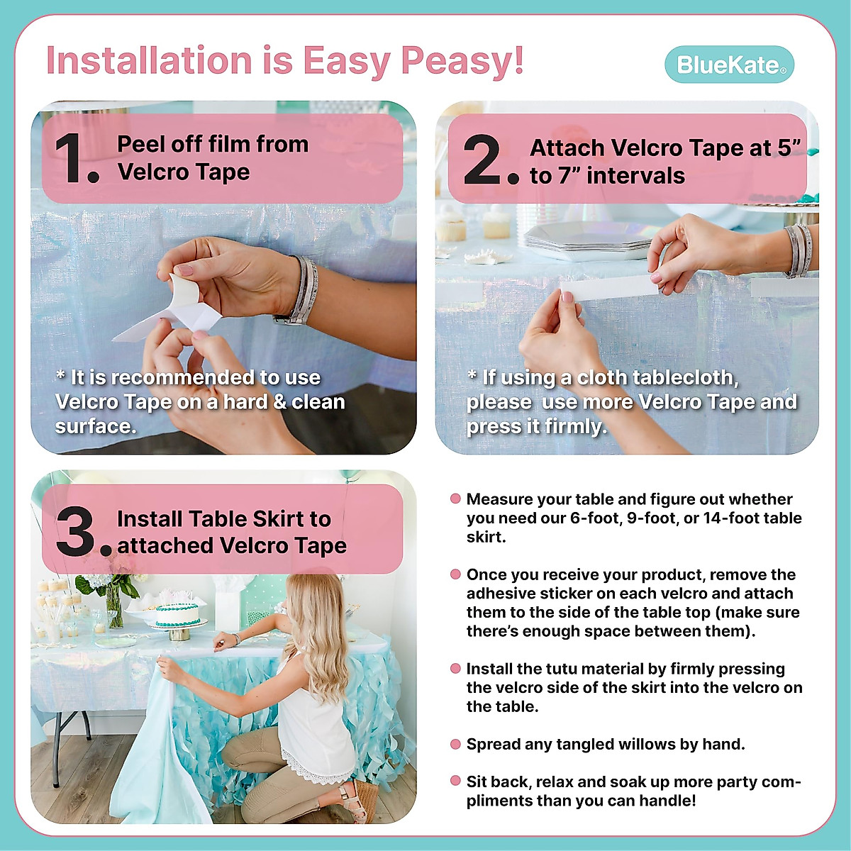 Bluekate Blue Tutu Table Skirt. 6ft Table Skirt with Double Layer Organza Willows for Under the Sea Decorations, 1st Baby Boy Birthday Décor, Elephant Baby Shower Decor, Gender Reveal or Bridal Shower
