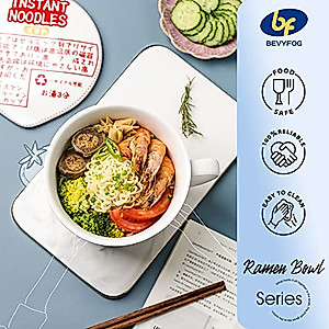 BF BEVYFOG Ramen Bowl Set with Chopsticks 32 OZ Large Ceramic Instant Ramen Noodle Bowls with Lid Gift Wrap Cute Japanese Soup Bowl with Handle, Microwave Safe (Red)