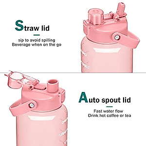 Unistar Half Gallon Water Bottle with 2-in-1 Lid (Straw lid/Chug Lid), 64oz Large Capacity Water Jug BPA-free Gallon Water Bottle, Leak-proof Water Jugs, Water Bottle with Time marker for Gym Outdoor