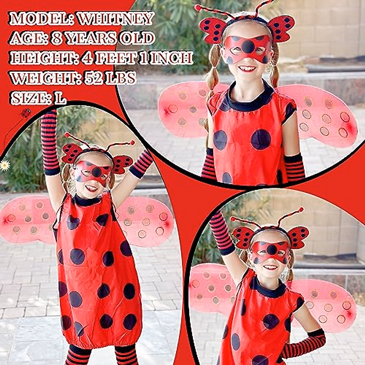 INNOCHEER Ladybug Costume for Girls 2-10, Halloween Costumes for Kids Girls Ladybug Costume Toddler with Accessories Toys, M (4-5years Old)