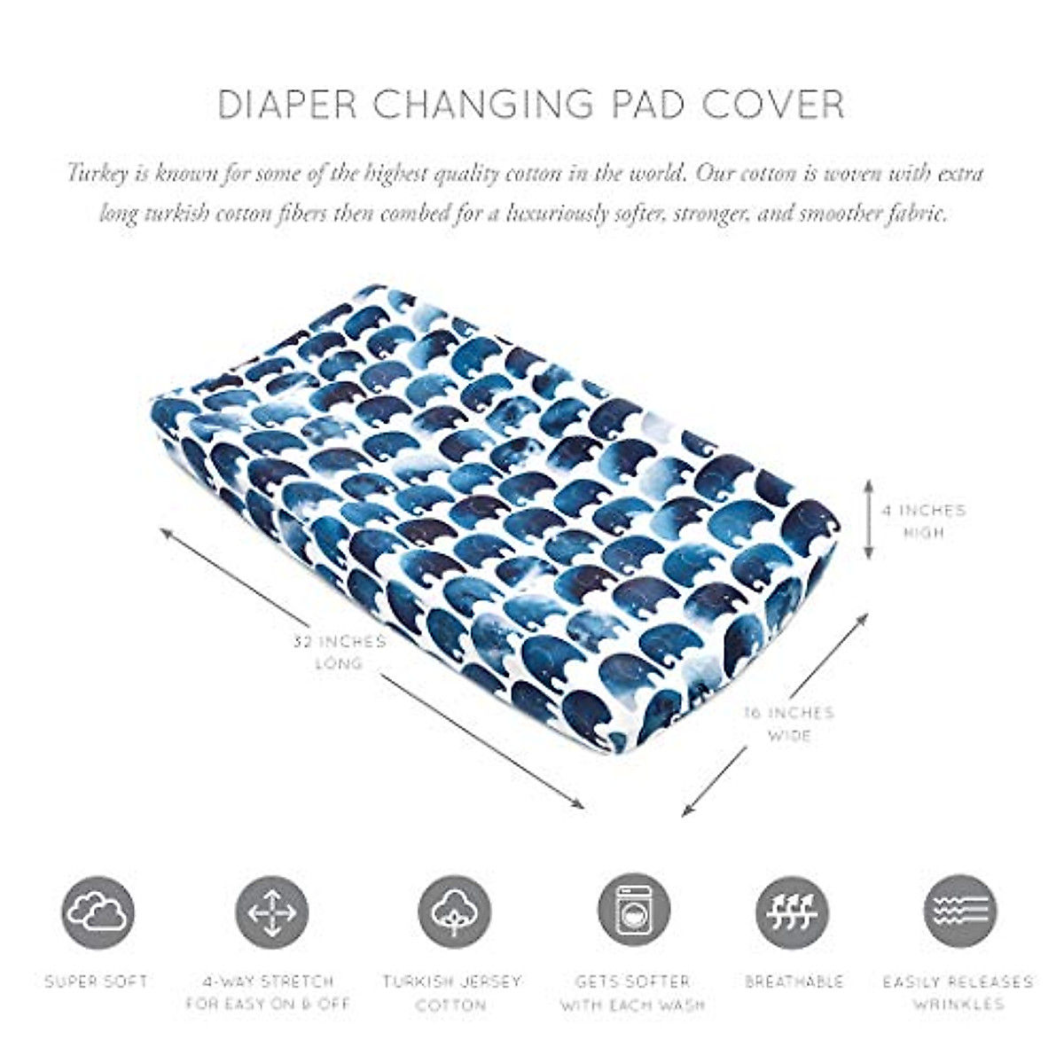 Oilo Baby Blanket Bundle | Cute Lightweight Cotton Fabric Comforter | Cozy, Soft wash & Waterproof Diaper Change pad, Blanket & Crib Sheet | for Infant/Toddler | Newborn Nursery Collection | Elephant