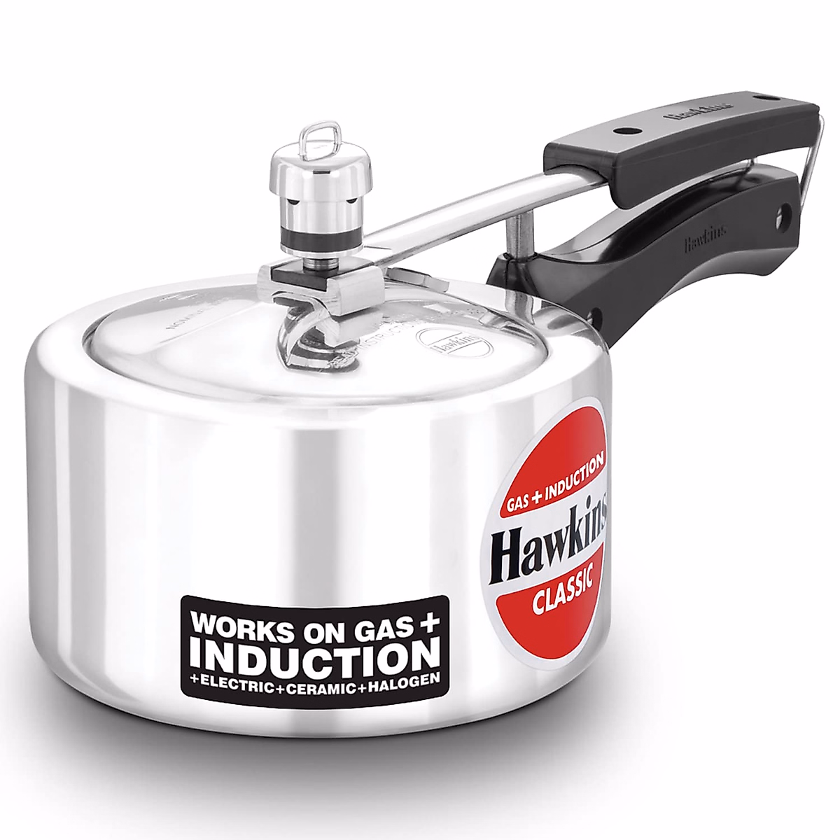 Hawkins Classic 1.5 Liter inner lid aluminum pressure cooker, induction cooker, wide design pan cooker, best cooker, silver (ICL15 (1.5 Liter))