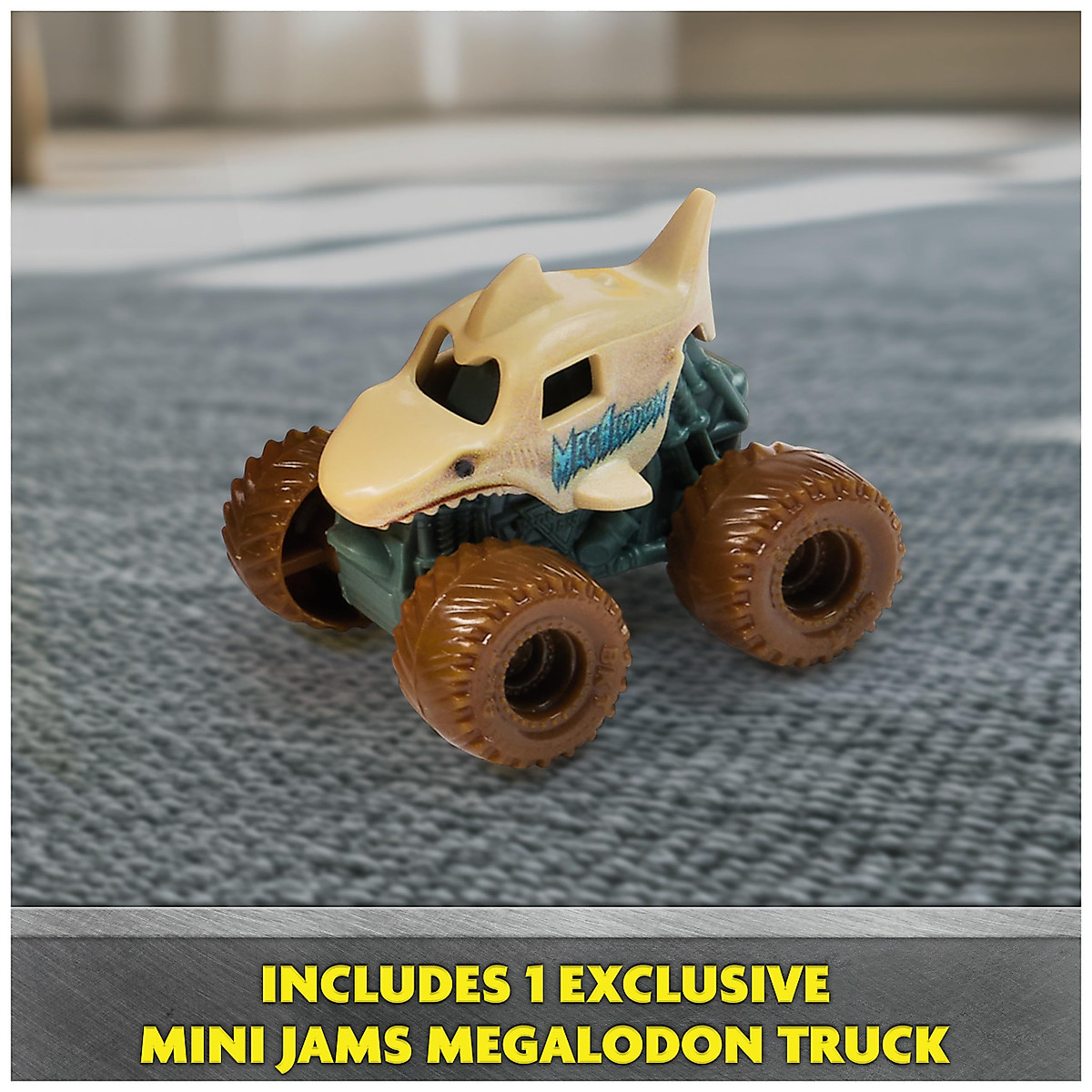 Monster Jam Mini Jam, Megalodon Mad Hog Chomper and Monster Truck, Fun Cleanup and Storage, Kids Toy Gifts for Boys and Girls Ages 3 and Up