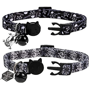 BoomBone Cat Collar Halloween Set of 2, Skull Cat Collar for Small Dogs, Holiday Kitten Collar with Bell
