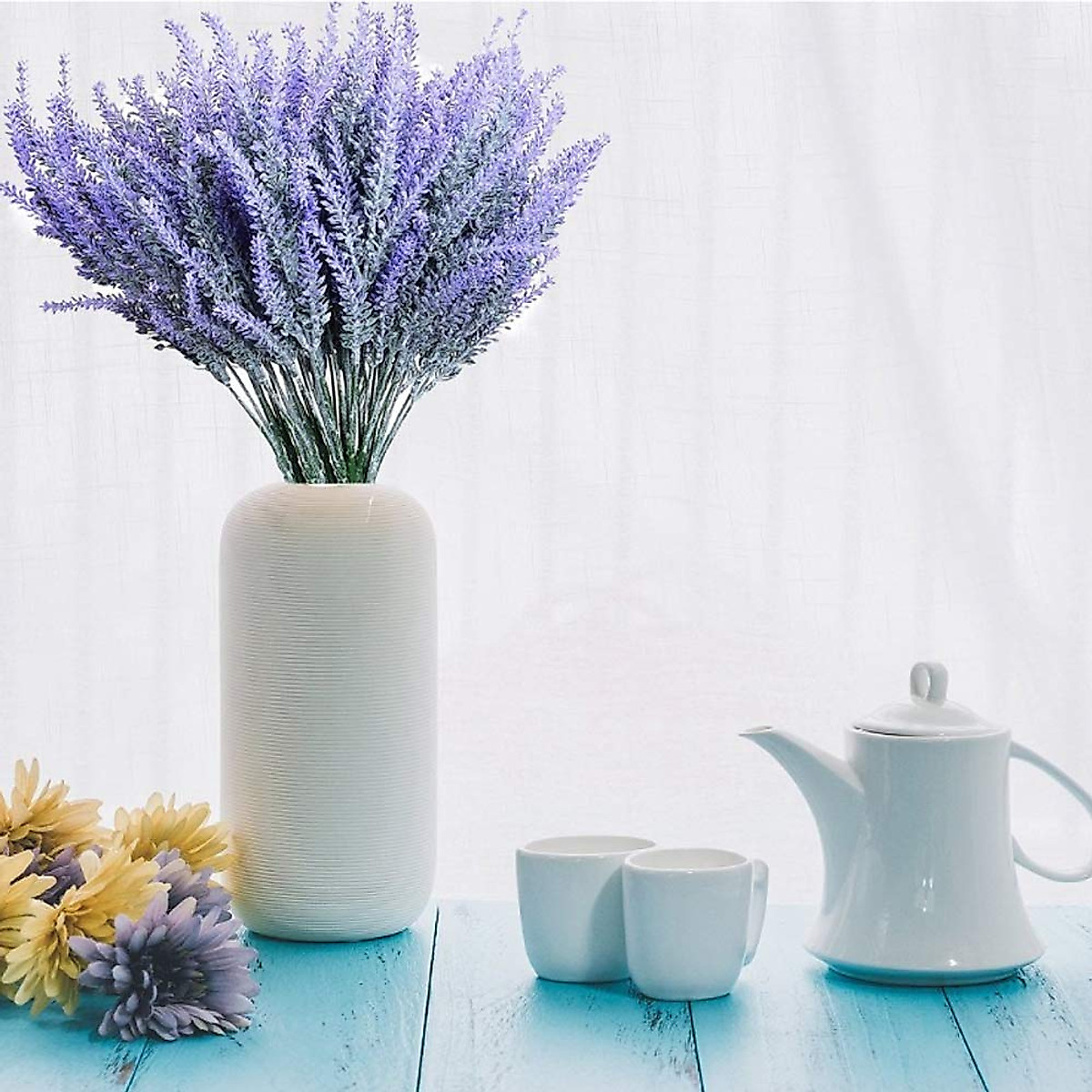 Evoio 10pcs Artificial Flocked Lavender Bouquet, DIY Bridle Flowers Arrangements Home Kitchen Garden Office Wedding Decor Floral-Purple