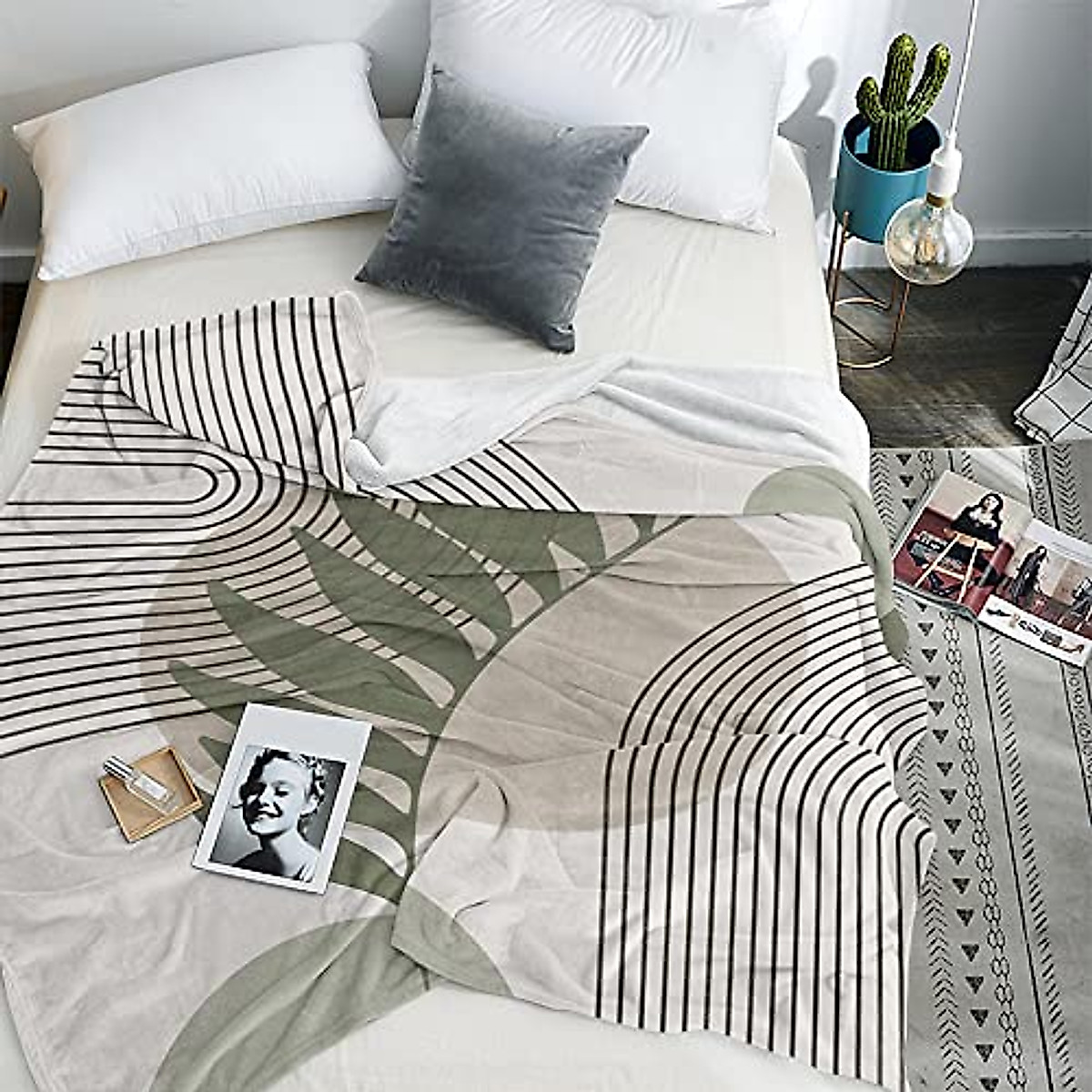 Reateforin Boho Mid Century Throws Blankets Beige Yellow Modern Abstract Throw Blankets Minimalist Sun Boho Geometric Aesthetic Soft Warm Bed Bedding Women Blankets for Couch Bedroom Office 50"x60"