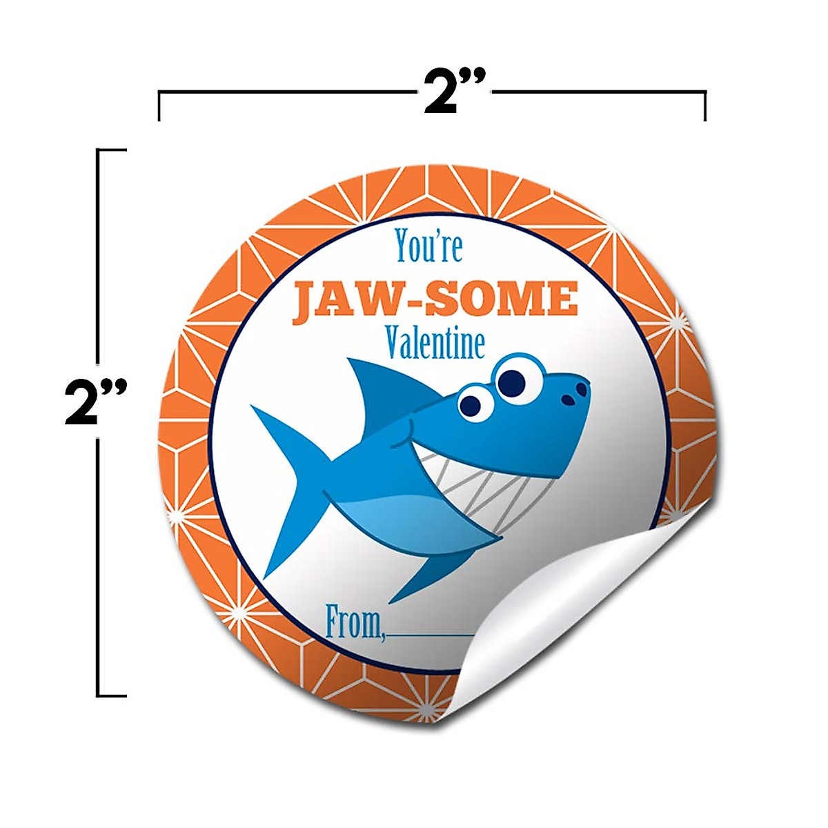 You’re Jawsome Smiling Shark Valentine Party Favor Sticker Labels, 40 2" Party Circle Stickers by AmandaCreation, Great for Classroom Valentines, Envelope Seals, Gifts & Treats