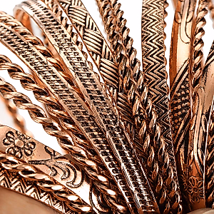 ENSOUL Antique Copper Flower Mixed Metal Aztec African Indian Vintage Multi Bangle&Bracelets For Women Set of 19