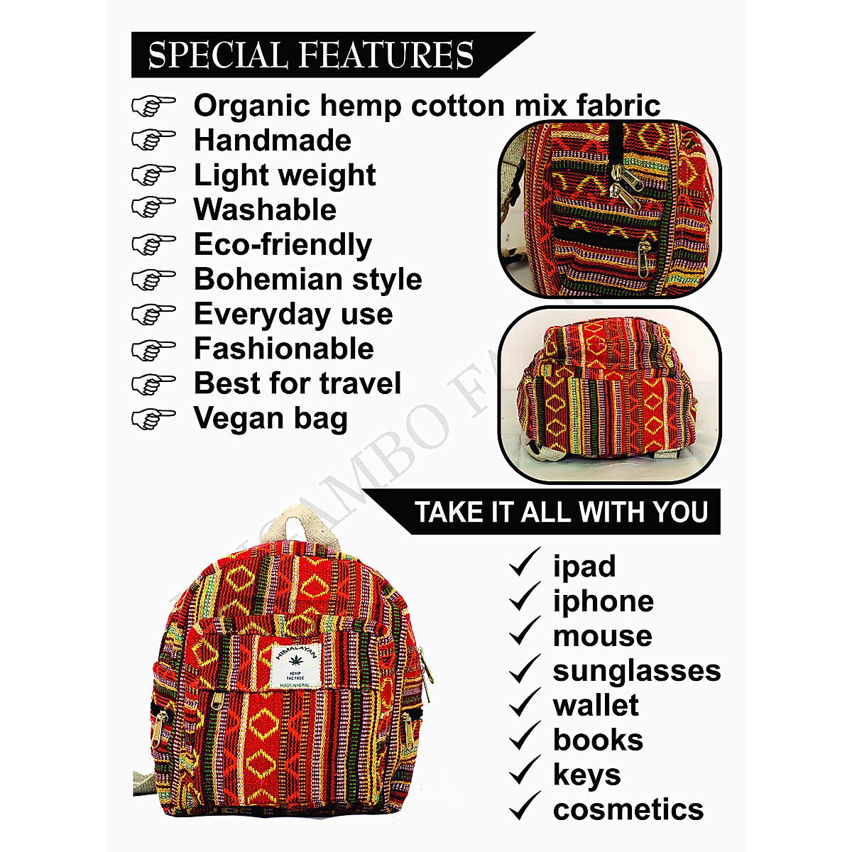 Generic Set Of Mini Backpack + Pen case + Coin Purse Hemp University Light Weight Backpack For Girl (Red),Small Backpack