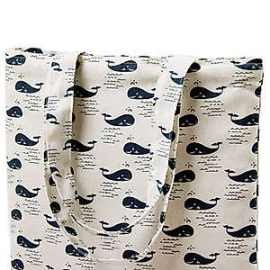 Caixia Women's Cotton Cartoon Whale Print Canvas Tote Shopping Bag (Beige-Zip)