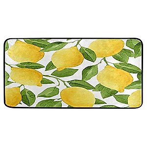 ALAZA Yellow Lemon Leaf Non Slip Kitchen Floor Mat Kitchen Rug for Entryway Hallway Bathroom Living Room Bedroom 39 x 20 inches(1.7' x 3.3')