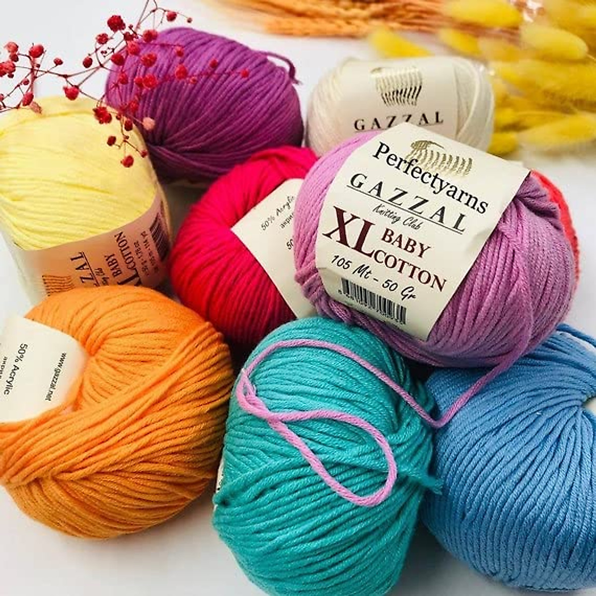 10 Pack (Skein) Gazzal Baby Cotton XL, 50% Soft Cotton 50% Acrylic, Each Ball 1.76 Oz (50g) / 114 Yards (105m), DK- Worsted, Knitting Yarn, Amigurumi Yarn, Baby Yarn, 3434