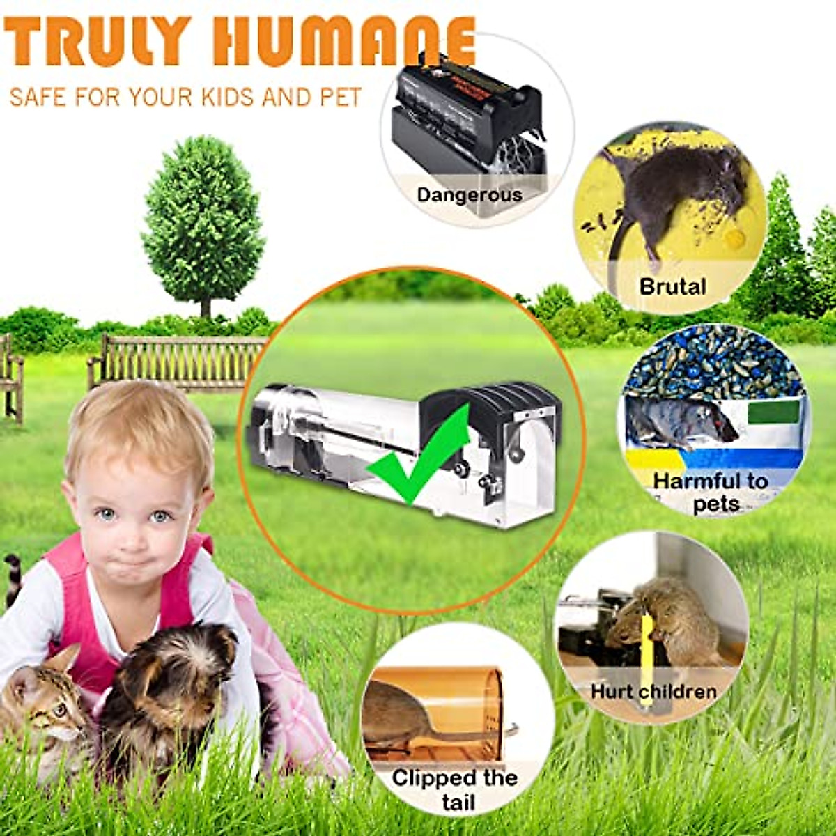 Humane Mouse Traps, 12 inches Enlarged No Kill Rat Trap, Live Traps for Chipmunks, Reusable Catch and Release Mice Traps, Pet and Children Friendly Mouse Trap That Work (2 Pack)