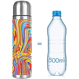 Stainless Steel Leather Vacuum Insulated Mug Marble Texture Thermos Water Bottle for Hot and Cold Drinks Kids Adults 16 Oz