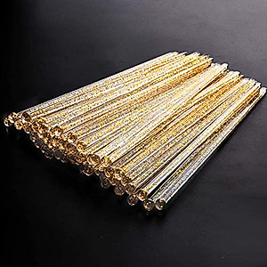 Ball Head Stirrer Disposible Plastic Round Top Crystal Swizzle Sticks ，Crystal Cake Pops, Cocktail Coffee Drink Stirrers 100 Pieces (Clear Gold Glitter)