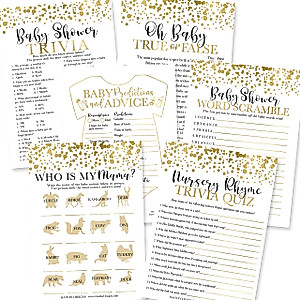50 Gold Baby Prediction And Advice Cards, Trivia Games, etc, 25 Baby Animal Matching, Nursery Rhyme Game - 6 Double Sided Cards Baby Shower Games Funny, Baby Shower Ideas Baby Sprinkle Games