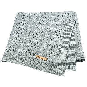LAWKUL Baby Blankets Knit 100% Cotton Newborn Infant Receiving Blankets Swaddle Gender Neutral Nursery Blanket Cyan 40x30 Inches