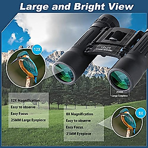 Anourney 12x25 Compact Binoculars, High Powered Easy Focus Binoculars, Portable Large Eyepiece Binocular for Adults Kids Bird Watching,Opera Concert, Travel, Hiking, Outdoor Scenery, Football Game