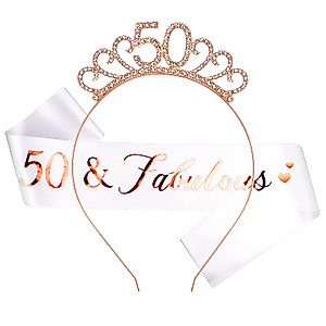 CIEHER 50th Birthday Gifts for Women, 50th Birthday Sash and 50th Birthday Tiara Set, 50th Birthday Decorations Women Turning 50 Birthday Party Favors