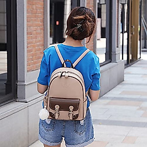 Backpack for Women Small Cute Leather, Mini Rucksack Fashion Travel for Teen Girls, khaki, Small