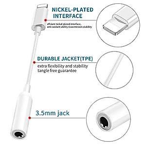 esbeecables Lightning to 3.5 mm Headphone Adapter for iPhone,3Pack [Apple MFi Certified] iPhone Jack Audio Aux Dongle Converter Compatible iPhone14 13 12 11 XS XR X 8 7,All iOS, White
