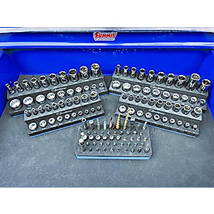 ToolGear Socket Organizer, Easy to Read Size labels, 80 sockets w/added 50 hex bit holder, both deep & standard sockets, metric & standard, 3/8 and 1/4 inch drive socket holder, tool organizer trays